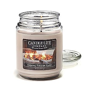 CANDLE-LITE Scented Evening Fireside Glow Fragrance, One 18 oz. Single-Wick Aromatherapy Candle with 110 Hours of Burn Time, Off-White Color, Jar