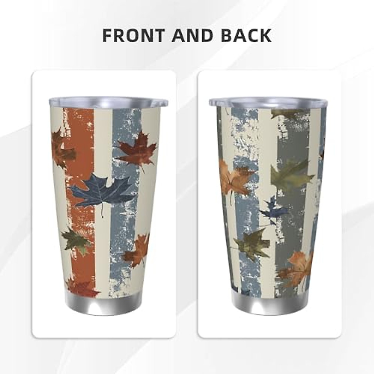 AYCZN Stripes Maple 20 OZ Tumbler Stainless Steel Travel Coffee Mug, Autumn Leaves Insulated Water Bottle with Lid and Straws Leakproof Thermal Cup