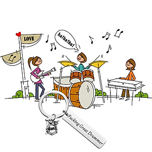 FEELMEM Drummer Gift Jewelry Fucking Great Drummer Keychain Percussion Jewelry Drum Player Band Gifts Drum Kit Gifts Musician Gift (Silver)