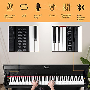 GLARRY 88 Key Home Digital Piano for Beginners, Electric Keyboards Piano MP3/USB/MIDI/Bluetooth Function w/Music Stand, Power Adapter, Triple Pedals, Instruction, Headphone（Black）