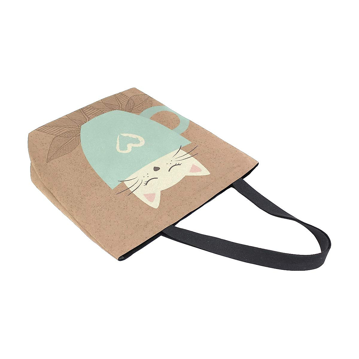 ALAZA Large Canvas Tote Bag Hello Fall Cute Cat Coffee Brown Shopping Shoulder Handbag with Small Zippered Pocket