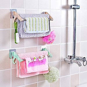 shlutesoy Kitchen Multifunctional Towel Cabinet Rack Hanger Bathroom Double Pole Holder Blue
