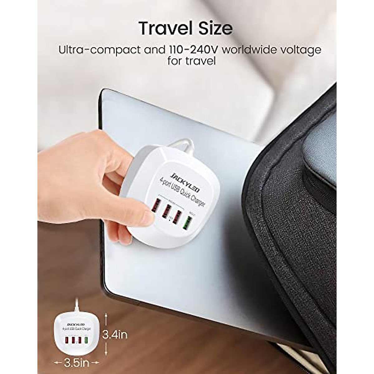 USB Charging Station with Quick Charge 3.0, JACKYLED 4 USB Charging Hub, Desktop USB Charger Station for Multiple Devices, Compatible with iPhone iPad Galaxy Smart Phone for Home Travel, White