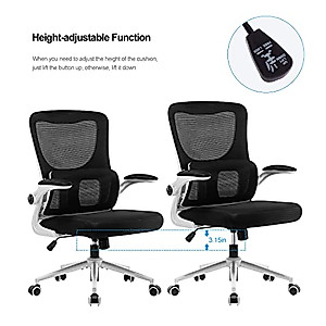Office Chair Height-Adjustable Ergonomic Desk Chair with Self-adaptive Lumbar Support, Breathable Mesh Computer Chair High Back Swivel Task Chair with Flip-up Armrests - White