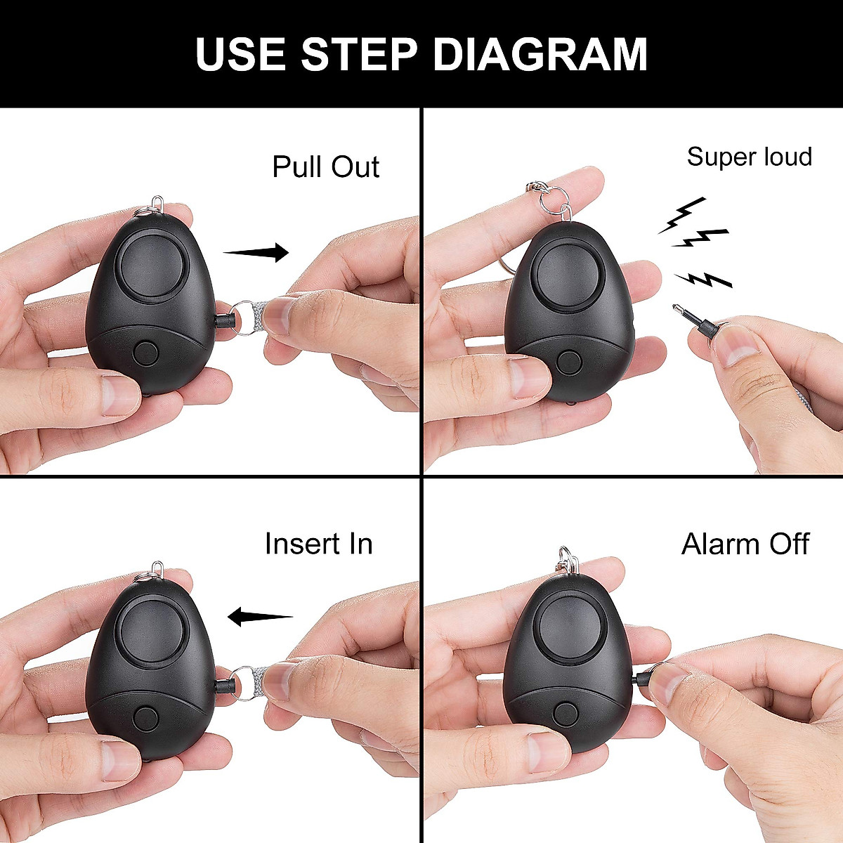 Personal Alarm, Safe Sound Security Personal Alarm for Women,Kids, Elderly, Emergency Safe Personal Alarm Black