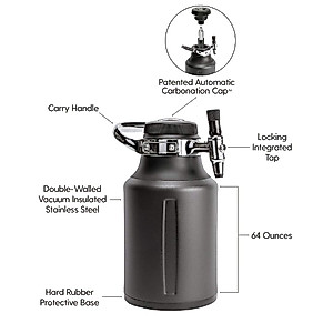 GrowlerWerks uKeg Go Carbonated Growler Beer Gift and Craft Beverage Dispenser for Beer, Soda, Cider, Kombucha and Cocktails, Amazing Gift for Beer Lovers,64 oz, Tungsten