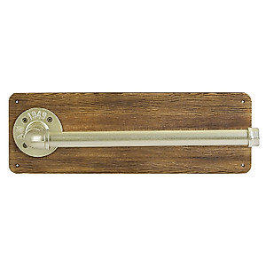 MyGift Rustic Burnt Solid Wood Paper Towel Holder Under Cabinet Wall Mount for Kitchen Paper Towel with Easy Refill Open End Industrial Brass Pipe Bar, Single Roll Paper Towel Rack Dispenser