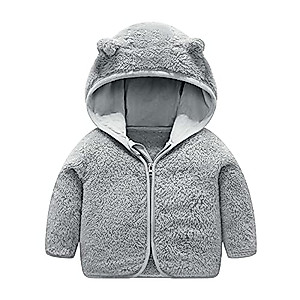 SYNIA Baby Girls Boys Winter Coat Warm Fleece Jacket with Bear's Ear Hooded Cozy Outwear for Infant Toddler 0-4 Years toddler girl winter jacket winter jacket for girls Grey 3-4 Years