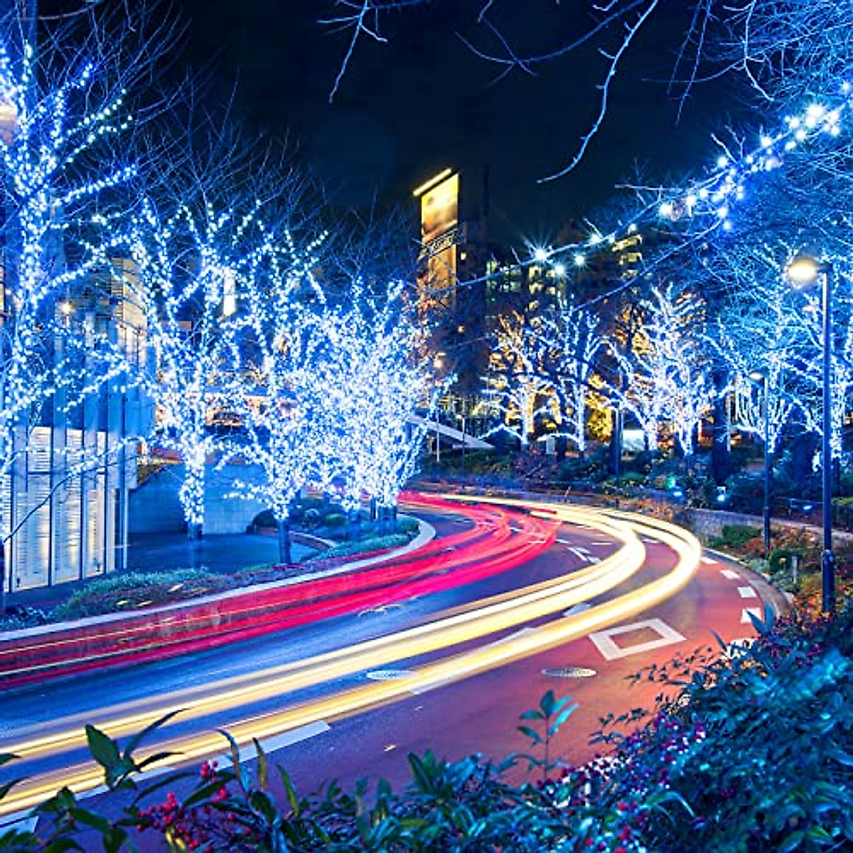 ICRGB Solar Rope Lights, 66FT 200 LED Outdoor String Lights, Blue Fairy Lights with Remote, 8 Modes, Timing Function, IP67 Waterproof, Outdoor Garden Patio Decorative,for Christmas Wedding Party