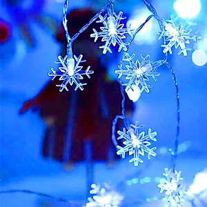 Dazzle Bright Christmas Snowflake String Lights, 2 Pack Total 100LED 50FT Battery Operated Christmas Lights with 8 Lighting Modes for Indoor Outdoor Xmas Tree Party Decorations, Blue