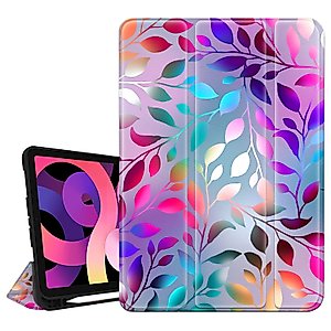 Hepix Compatible with iPad Air 6th 11 in iCase 2024 iPad Air 5th 4th Gen Case 10.9 with Pencil Holder 2022 2020, Colorful Leaf Trifold Auto Sleep Wake