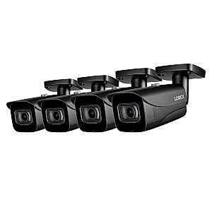 Lorex E841CAB 4K Ultra HD Outdoor Network Bullet Camera with Color Night Vision (Black) - High-Resolution Surveillance for Home Security - Weather-Resistant Wireless Camera System (4-Pack)