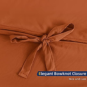 Argstar 3 Pcs Caramel Bowtie Duvet Cover Set California King, Burnt Orange Duvet Cover with Bowknots, 100% Microfiber Soft Rust Comforter Cover with Ties (1 Terracotta Duvet Cover, 2 Pillowcases)