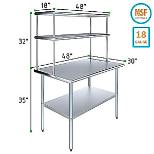 KPS Commercial Stainless Steel Work Prep Table 30 x 48 with Double Overshelf 12 x 48 - NSF