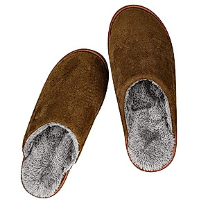 riemot Men's Women's Furry Warm Slippers, Memory Foam Slippers Comfortable Closed Toe House Slippers Shoes Anti slip Sandals Lightweight Winter Indooor Slippers Brown EU 44-45