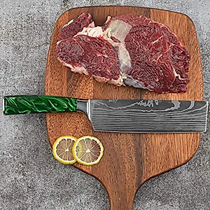 CULITECH Nakiri Knife, 7 inches Sharp Laser Damascus Pattern Chef Knife with Resin Handle and Sheath,Utility Kitchen Knife for Kitchen and Restaurant used