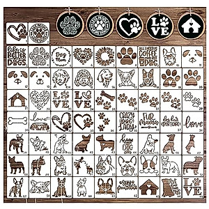 65 Pieces Dog Stencils for Painting on Wood, Dog Paw Print Stencils Reusable Love Dog Painting Stencil Templates for DIY Crafts Scrapbooks Wood Home Supplies (Dog)