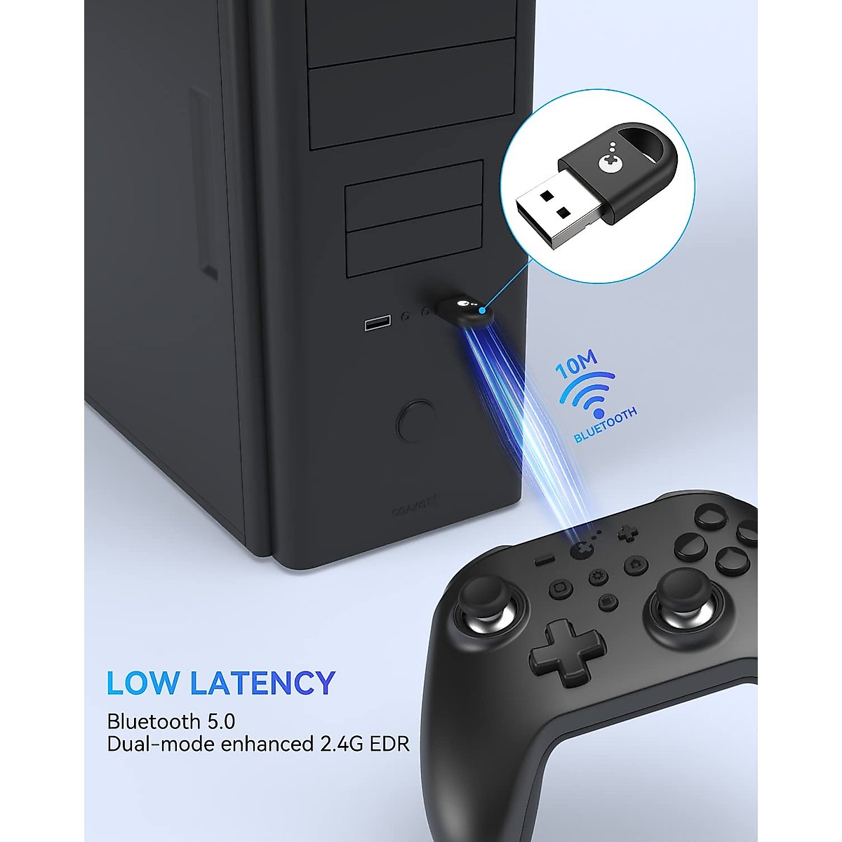 GuliKit 2.4G Bluetooth Adapter Controllers Wireless (Kingkong, King Kong 2 Pro & 2), Zen Pro Controller, Supports Windows7/8/10/11, black, PC02