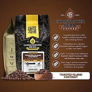 Christopher Bean Coffee - Toasted Island Coconut Flavored Coffee, (Decaf Ground) 100% Arabica, No Sugar, No Fats, Made with Non-GMO Flavorings, 12-Ounce Bag of Decaf Ground coffee