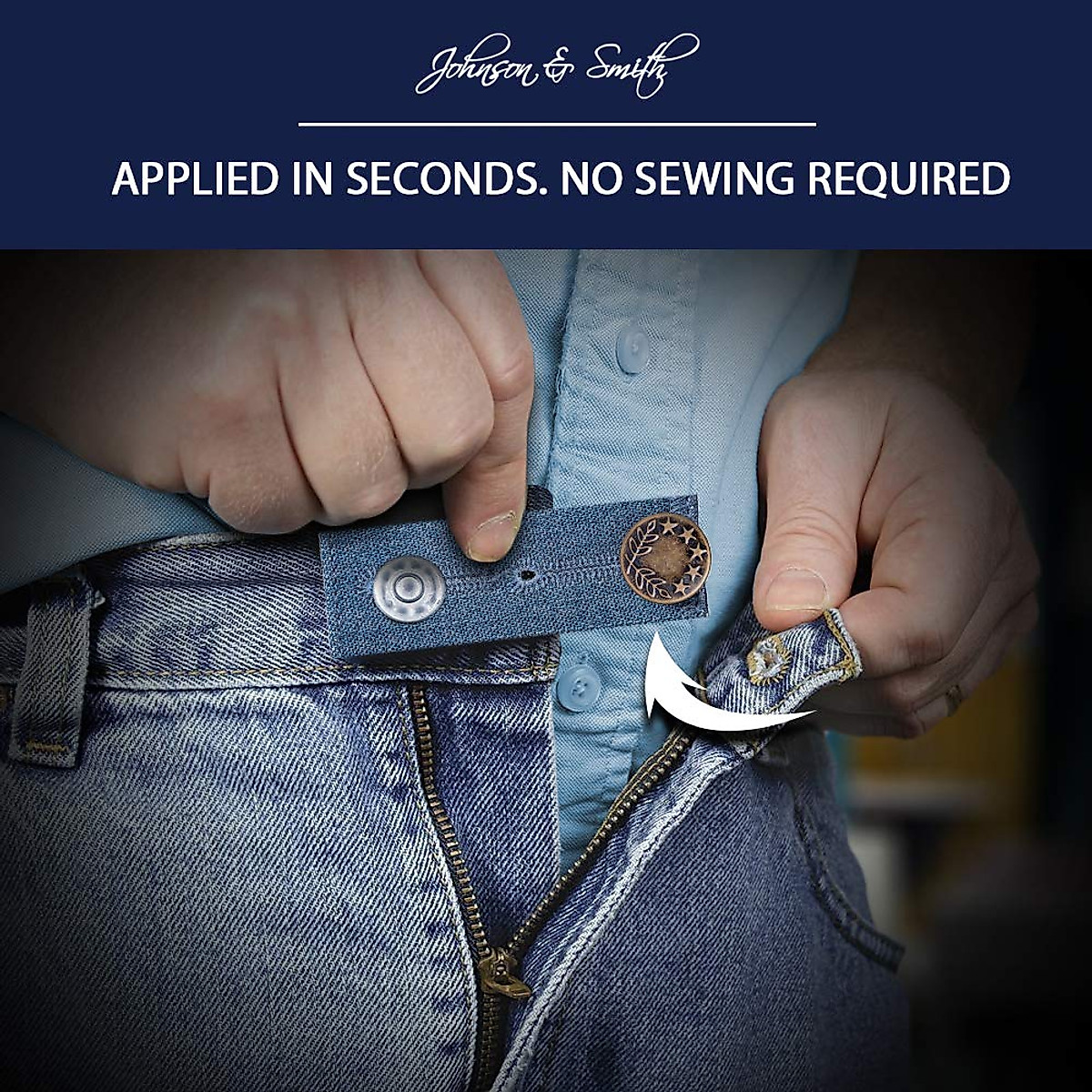 Waistband Extenders by Johnson & Smith | Button Extender for Pants | Denim Material | Pack of 3 Shades | Premium Metal Buttons | 2 Button Holes | Button Extender for Jeans