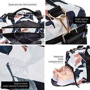 Gym Bag for Women with Shoe Compartment and Wet Pocket | Durable Lightweight Gym Duffle Bag with Motivational Quote and Graphic Designs | Great for Exercise and Overnights | White/Navy - Guava Leaf