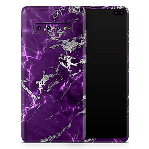 DesignSkinz Purple Marble & Digital Silver Foil V2 Protective Vinyl Decal Wrap Skin Cover Compatible with The Samsung Galaxy S20 (Screen Trim & Back Glass Skin)