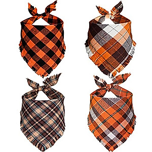 STMK Thanksgiving Day Dog Bandanas, 4 Pack Fall Dog Bandana Scarf with Tassels Edges for Holiday Fall Thanksgiving Day Dog Puppy Costume (Plaid)