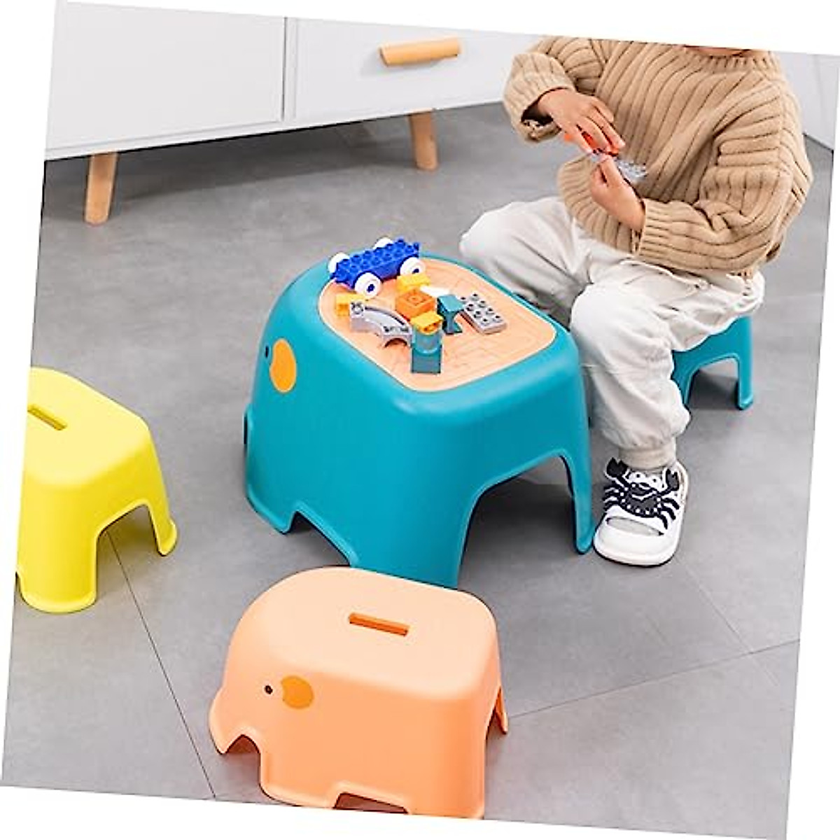Household Step Stool 2pcs Baby Non- Training Two Helper Blue Stools Anti- Potty Step Footstool Kids Plastic Stool Elephant Cartoon Living Household for Sizes Ottoman Chairs