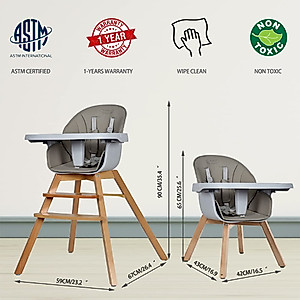 Bebehut 3-in-1 High Chair for Baby, Infants and Toddlers, Solid Beech Wood Frame, Dishwasher Safe Tray & Tray Insert (Cappuccino)