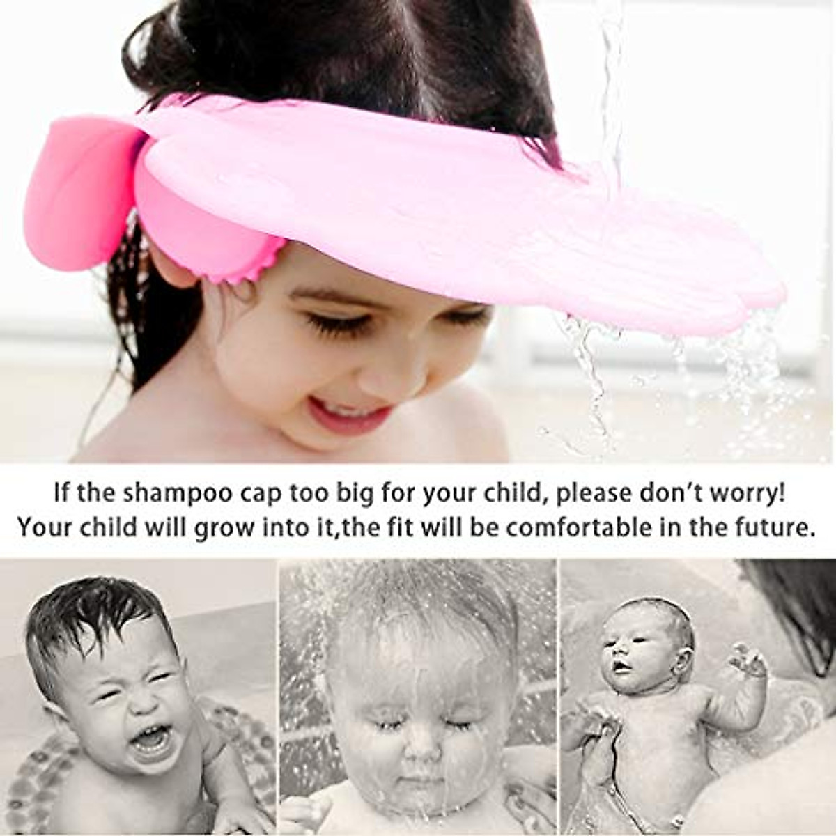 Maveek Baby Bathroom Safety Visor Caps Child Shower Cap，Adjustable Sticker, Comfortable, Soft, Safe, Waterproof & Elastic Ring Hat – for Showers, Bathing, Hair Cut, Pool, Beach, Toddlers (Pink)