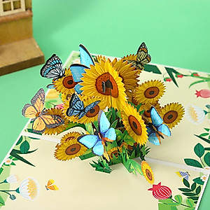 yaartz Butterfly and Sunflower Pop up Card for Wife Daughter Sister Mother Grandmother Granddaughter, Birthday Anniversary Thank You Get Well Thinking of You,Card with Envelope and Blank Note Tag