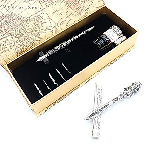 GC QUILL Metal Calligraphy Dip Pen and Letter Opener Set with 6 Nibs, 1 Ink Bottles and 1 Pen Holder - MU-06