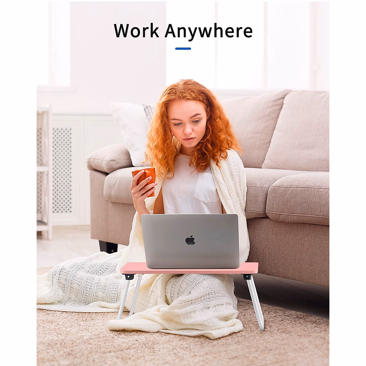 Ruxury Folding Lap Desk Laptop Stand Bed Desk Table Tray, Breakfast Serving Tray, Portable & Lightweight Mini Table for Sofa Couch Floor - Pink