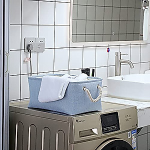 LordCom Storage Bins with Sturdy Cotton Handles(1 Pack) , Fabric Storage Baskets for Organizing use for Office & Home, Book, Clothes, Toys, Closet Boxes (Small, Blue, 12.2x8.3x6.3 inches)