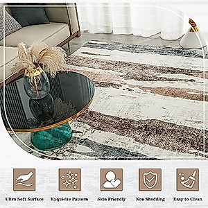 OMERAI Washable Rug 8'x10' Abstract Machine Washable Rugs Ultra-Thin Area Rugs for Living Room Non Slip Stain Resistant Modern Large Carpet for Bedroom Dining Room Office Brown Rug Washable (Brown)