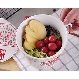 WHJY 27 oz Ceramic Modern Instant Noodles Bowl Cup Mug, Large Ramen Bowl with Handle & Lid, Ceramic Ramen Bowl, Soup Bowl, Instant Ramen Bowl, Ramen Bowls, Pasta Bowl - Red