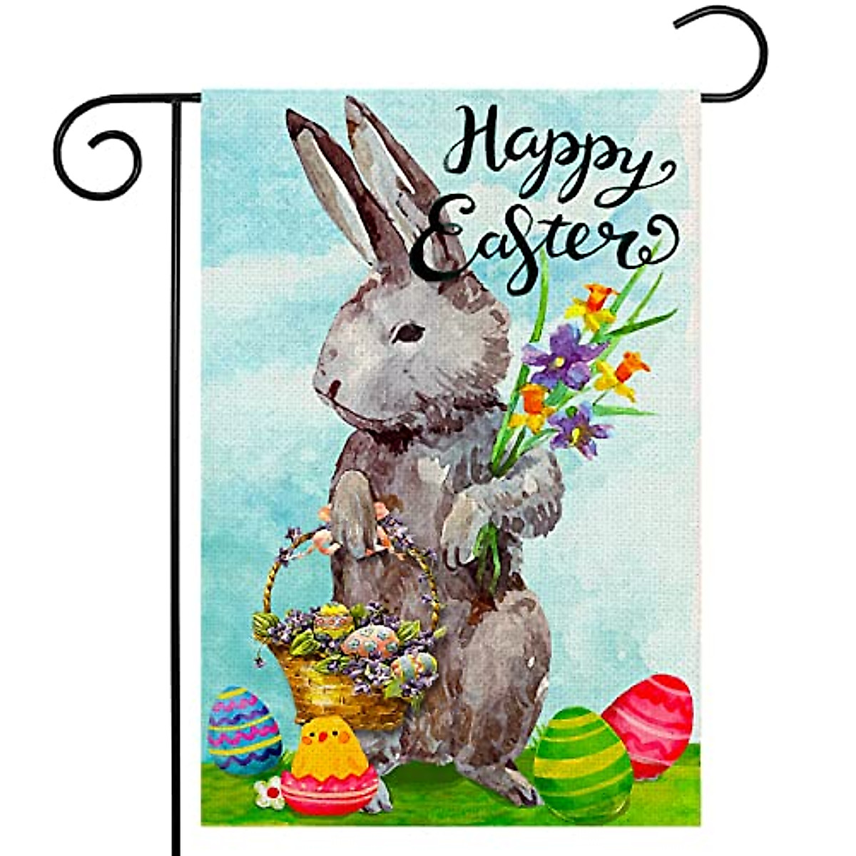 Easter Garden Flag Double Sided Burlap Decorative Happy Easter Bunny Flowers Holiday Easter Decor for Outside Yard Outdoor Farmhouse Easter Decorations (12x18 inch)