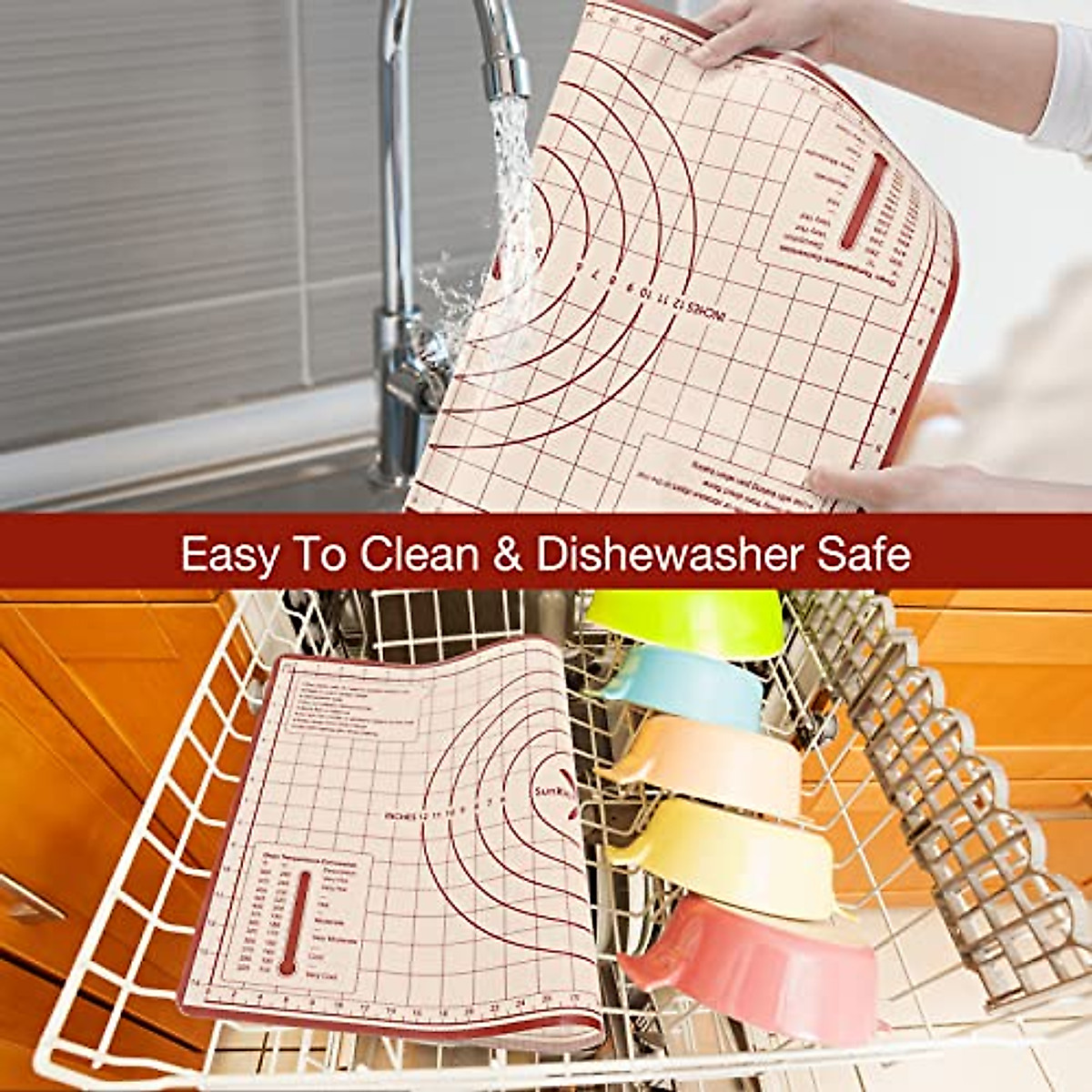 Silicone Baking Mat, Non Stick Pastry Mat with Measurement,26" x 16" Extra Thick Large Rolling Dough Mat Sheet, Counter Mat,Food Grade Pizza, Fondant, Macarons,Cookies Mat, Baking Supplies for kitchen