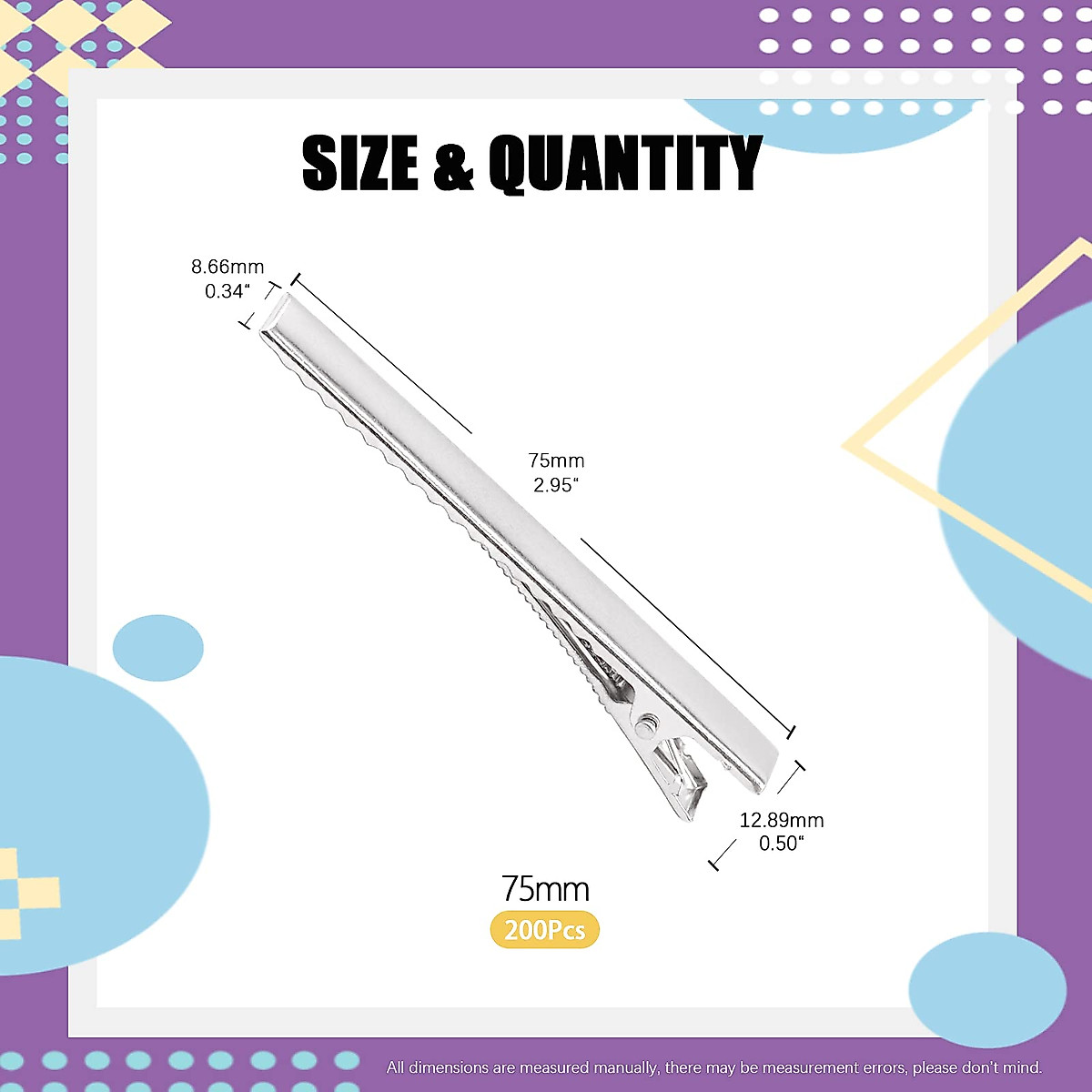 Swpeet 200Pcs 3inch - 7.5cm Alligator Hair Clips Kit, Perfect for Metal Duck Bill Hair Clips Flat Top Single Prong Hairpins for Hair Styling DIY Accessories