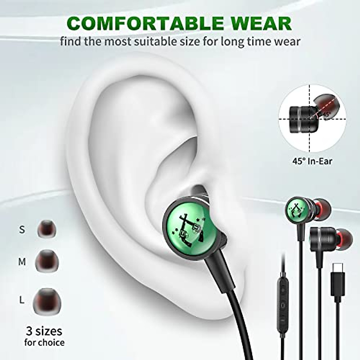 USB C Headphones for Samsung S23 Ultra S22 A53,Type C Headphones with Microphones Magnetic Wired Earbuds Magnetic HiFi Stereo Noise Isolation USB C Headphone for Oneplus 11 10T Pixel 7 Pro 6 6A iPad