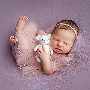 Pink Lace Newborn Photography Outfits Girl Newborn Photography Props Pearl Lace Rompers Newborn Girl Lace Romper Photoshoot Outfits Baby Photo Props (Short Sleeve, Pink, 0-2Months)