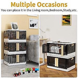 Diruion Storage Bins with Doors and Lids,11Gal (53QT) Stackable Storage Bin for Closet Organizers and Storage,Collapsible Storage Box with Wheels,Plastic Container for Clothes,Books,Toys, White