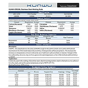 KUNWU Stainless Steel TIG Welding Rods ER309L 3/32" x 36" (2 Lb) Filler Metal Rods