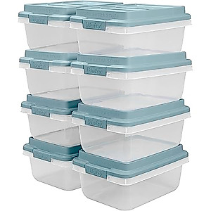 Hefty HI-RISE Stackable Storage Bins - Under Bed Storage Containers with Lids, Shoe Organizer, Plastic Storage Bins, Clear Shoe Boxes with XL Lid-Locking Latches, Durable Double Rim - 18qt (8 Pack)