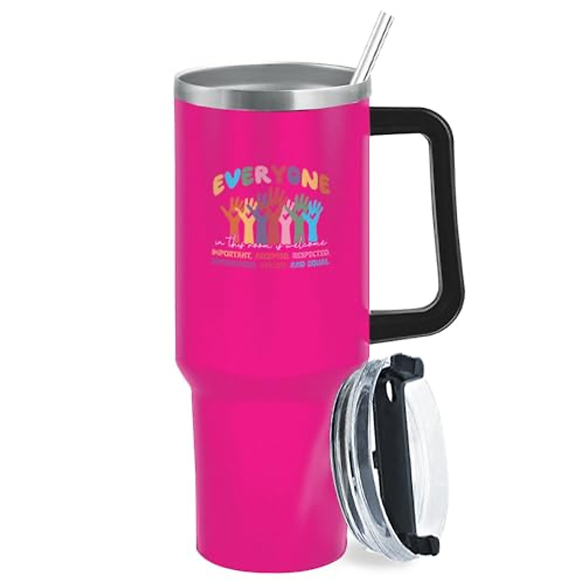 liabiliies 40 oz Tumbler with Handle and Straw Everyone is Welcome Here Tumbler with Lid and Straw Insulated Tumbler Stainless Steel Tumblers