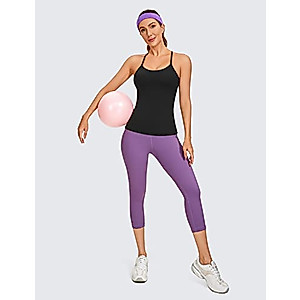CRZ YOGA Butterluxe Womens Racerback Tank Top with Built in Bra - Spaghetti Thin Strap Padded Workout Slim Yoga Camisole Black Small