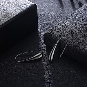 ARMRA Fashion Classic Silver Thread Drop Earrings Teardrop Back Earrings Bright Black