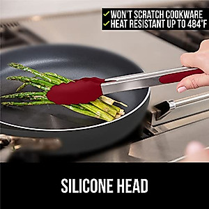 Gorilla Grip Silicone Tongs Set of 2 and Manual Can Opener, Silicone Tongs Are 9 and 12 Inch, Can Opener Includes Built in Bottle Opener, Both in Red Color, 2 Item Bundle