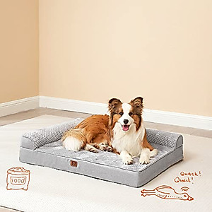 EHEYCIGA Memory Foam Orthopedic Dog Bed for Large Dogs, Waterproof Dog beds with Washable Removable Cover, Cozy Plush Dog Sofa Bed, L Shaped Pet Bed with Waterproof Lining and Nonskid Bottom, Grey