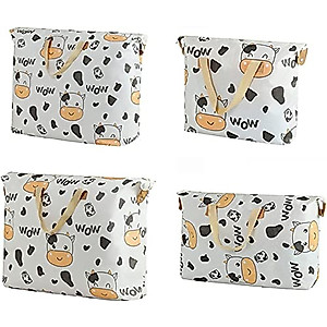 4 PCS Large capacity Storage Bag Of Different Sizes Storage Bag With Handle Largecapacity Storage Bag Foldable Storage Bucket For Quilt Blanket (Cow)